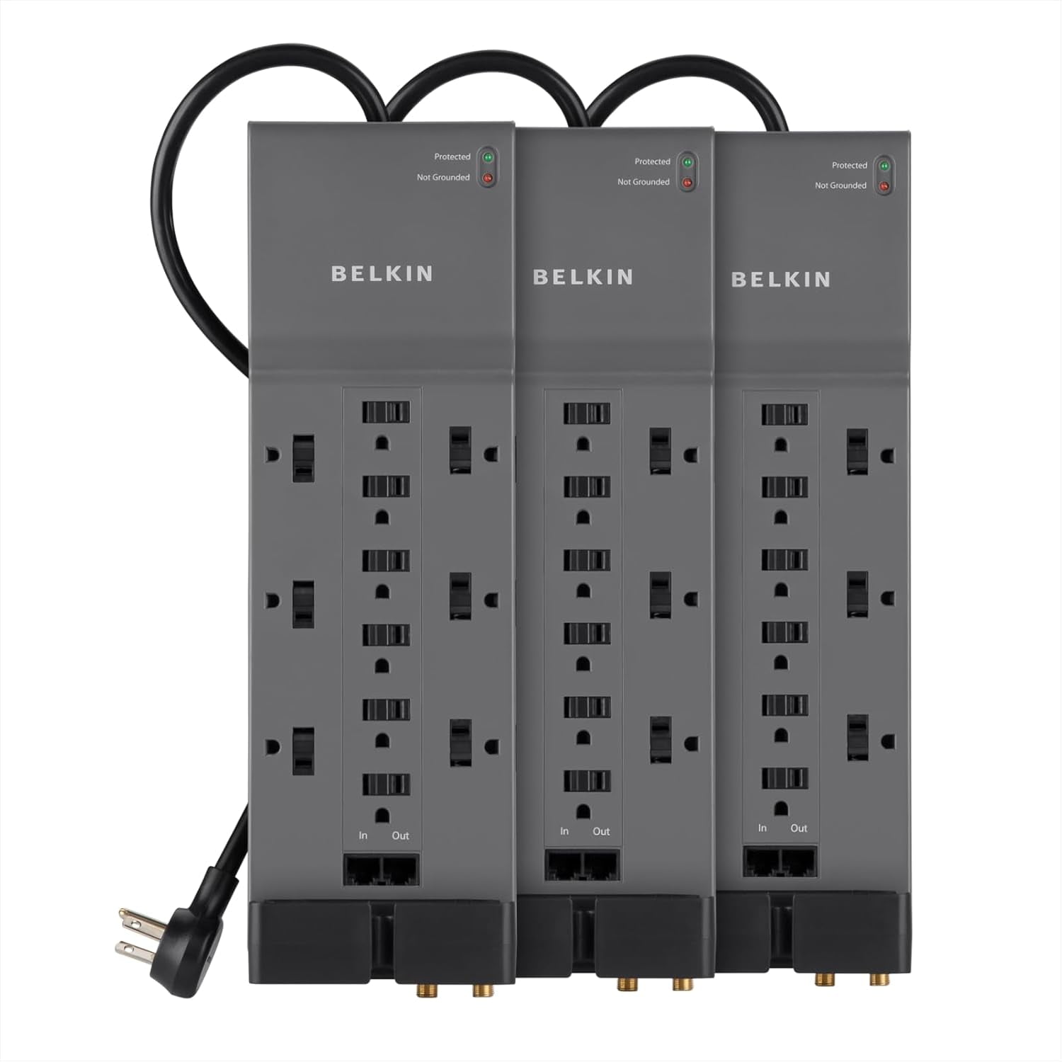 12-Outlet Power Strip Surge Protector with 10-Foot Cord and Telephone ...