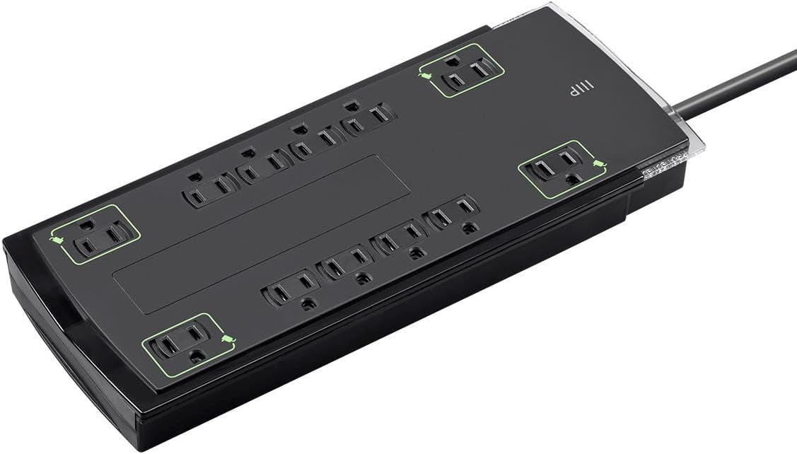 12 Outlet Slim Surge Protector Power Strip - 10 Feet - Black | Heavy ...