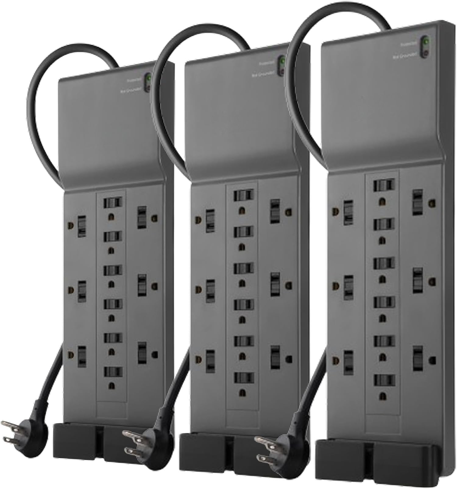 12-Outlet Surge Protector Power Strip w/ 12 AC Outlets & 8ft Flat Plug ...