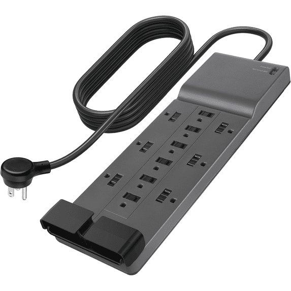 12-Outlet Surge Protector Power Strip w/ 12 AC Outlets & 8ft Flat Plug ...