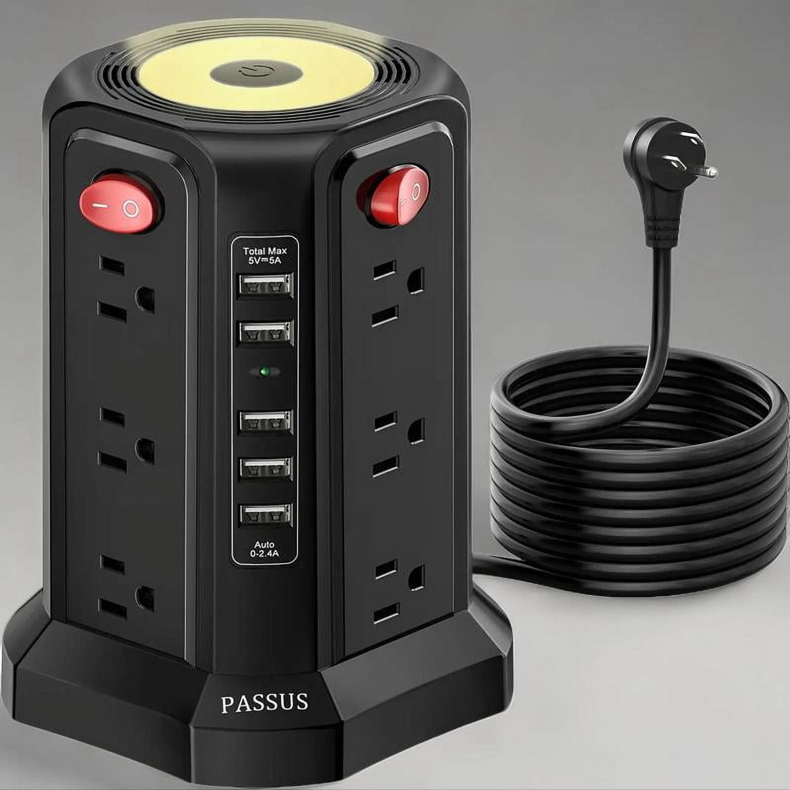 12 Outlet Surge Protector, USB Powered Outlet with 5 USB Ports, Three ...