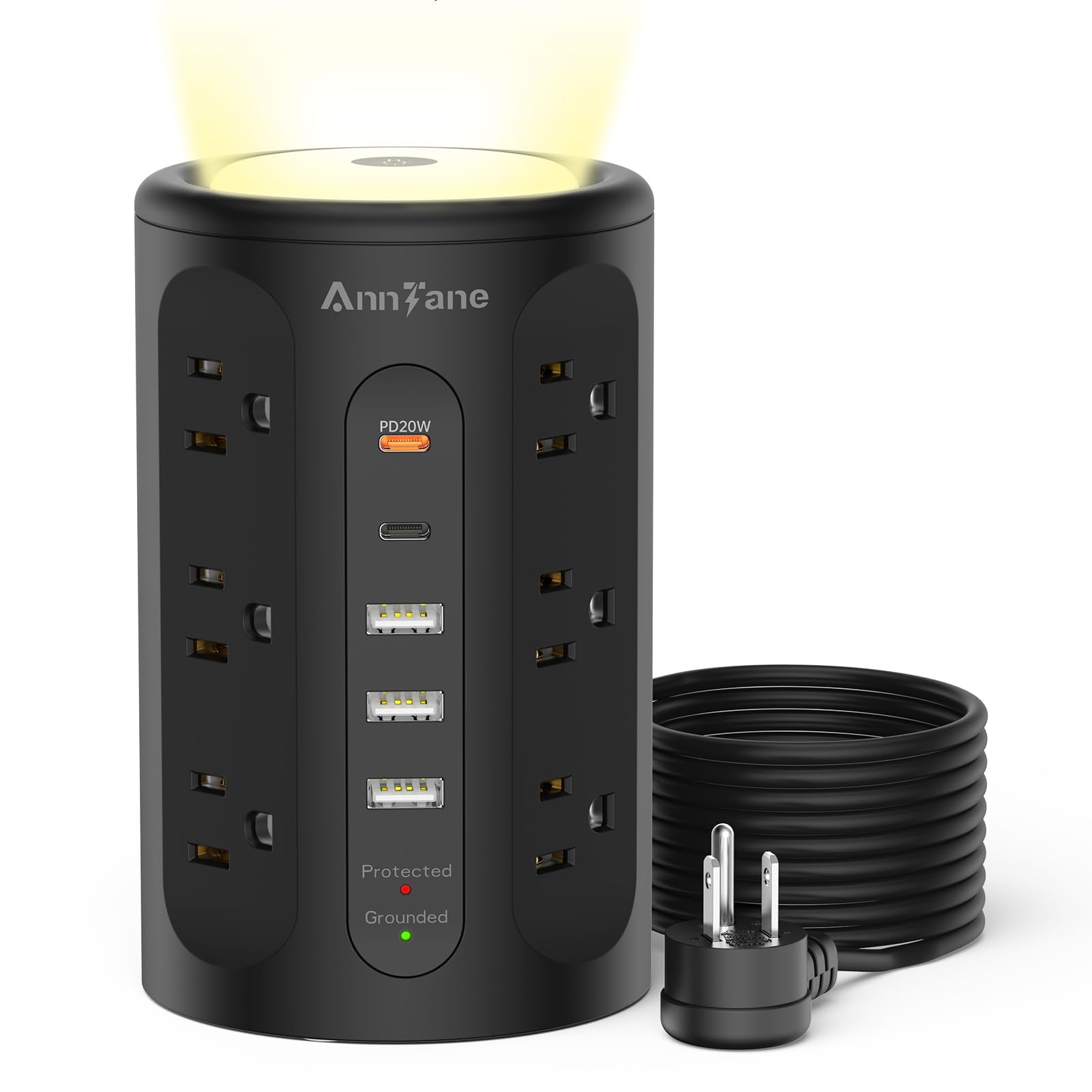 12 Outlets Power Strip Tower with Night Light, Surge Protector with 5 ...