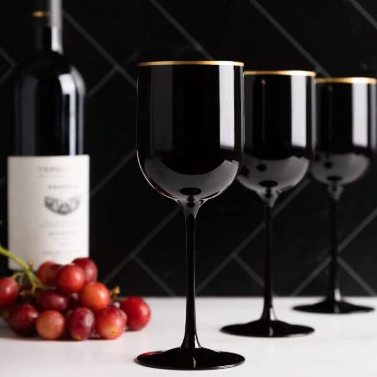 12 Oz Black and Gold Plastic Goblets - BPA Free Disposable Wine Glasses ...