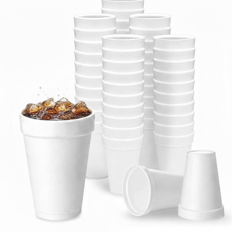 12 Oz Disposable Foam Cups 100 Pack – White Foam Insulated Hot & Cold ...