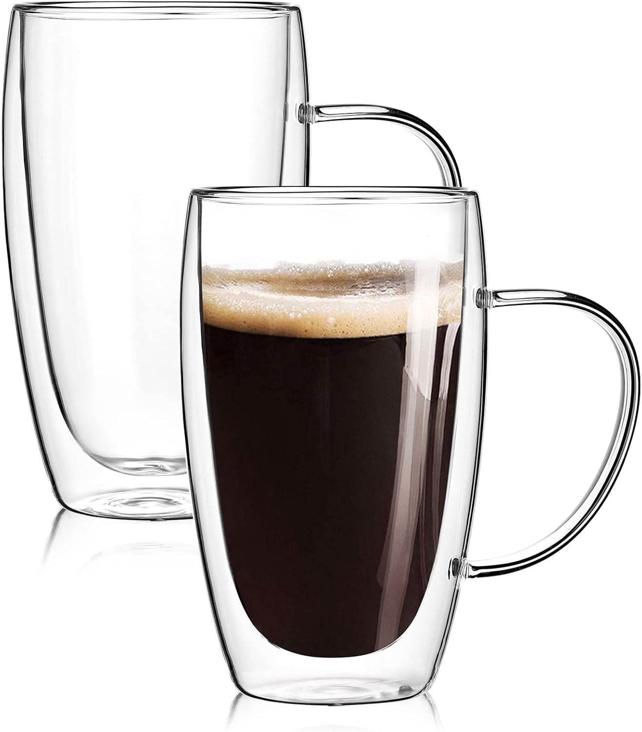 12 Oz Double Walled Glass Coffee Mugs with Handle, Insulated Layer ...