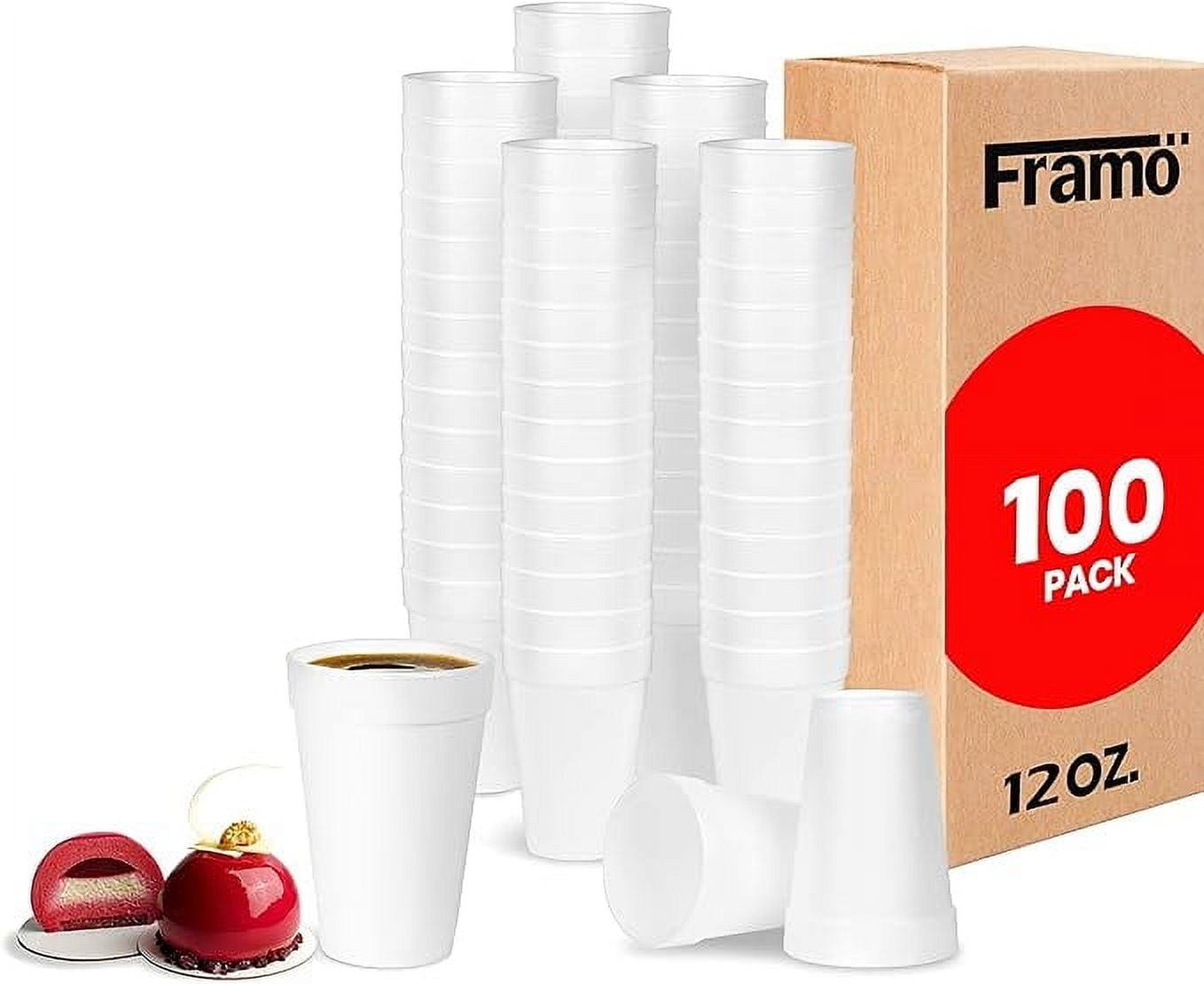 12 Oz Foam Cups (100 Pack) Lightweight Insulated Foam Cups for Coffee ...