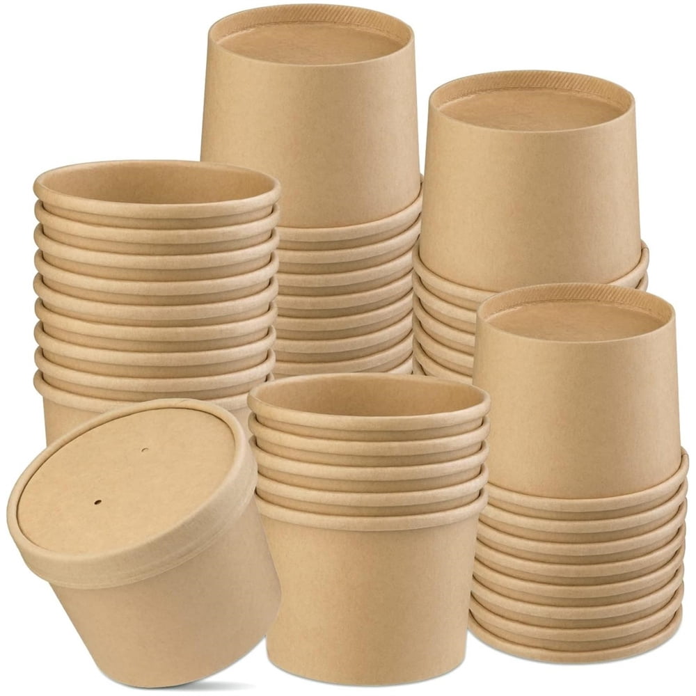 12 Oz Kraft Paper Food Cups,20 Pack Disposable Soup Containers with ...