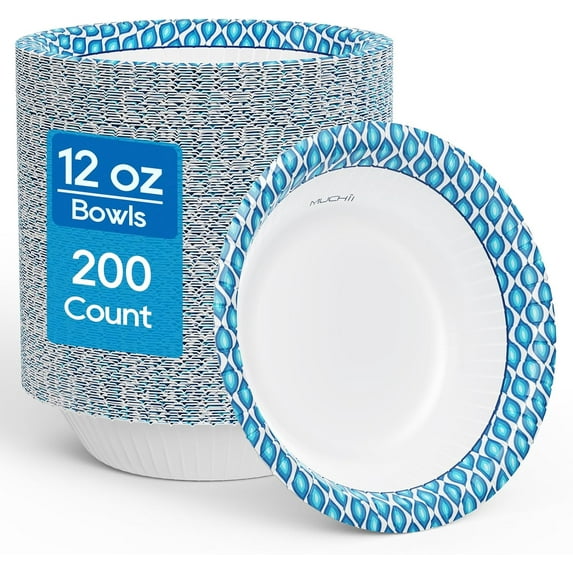 12 Oz Paper Bowls 200 Counts Disposable Bowls, Printed Soak Proof Small ...