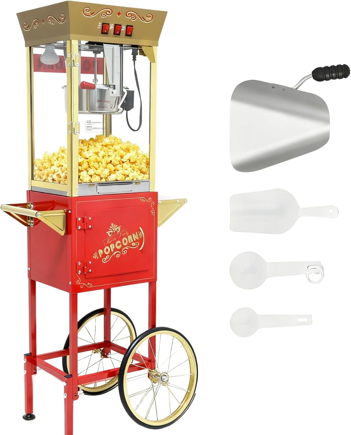 12 Oz Popcorn Machine with Cart, Vintage Popcorn Maker Machine with ...