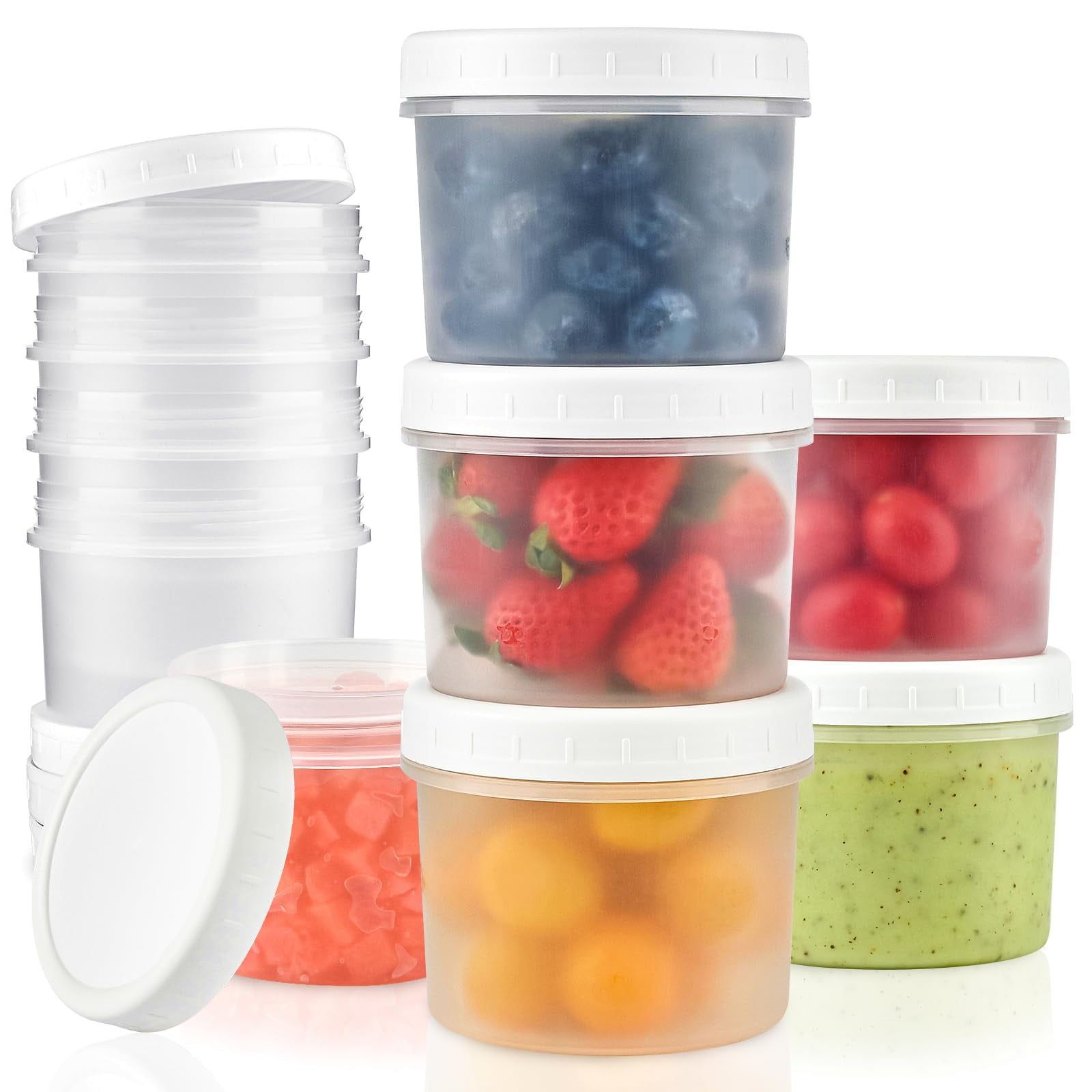 12 Oz Reusable Plastic Food Storage Containers with Double Seal Lids ...