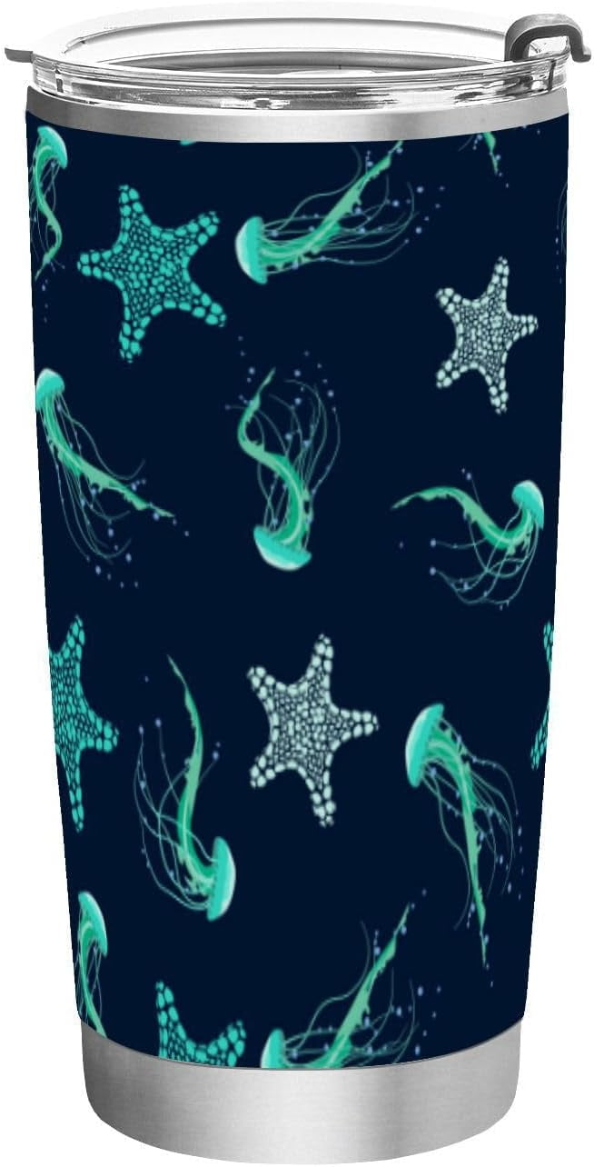 12 Oz Stainless Steel Vacuum Insulated Tumbler Neon Blue Cute Jellyfish ...