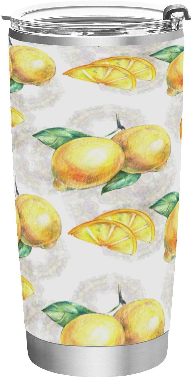 12 Oz Stainless Steel Vacuum Insulated Tumbler Watercolor Lemon White ...