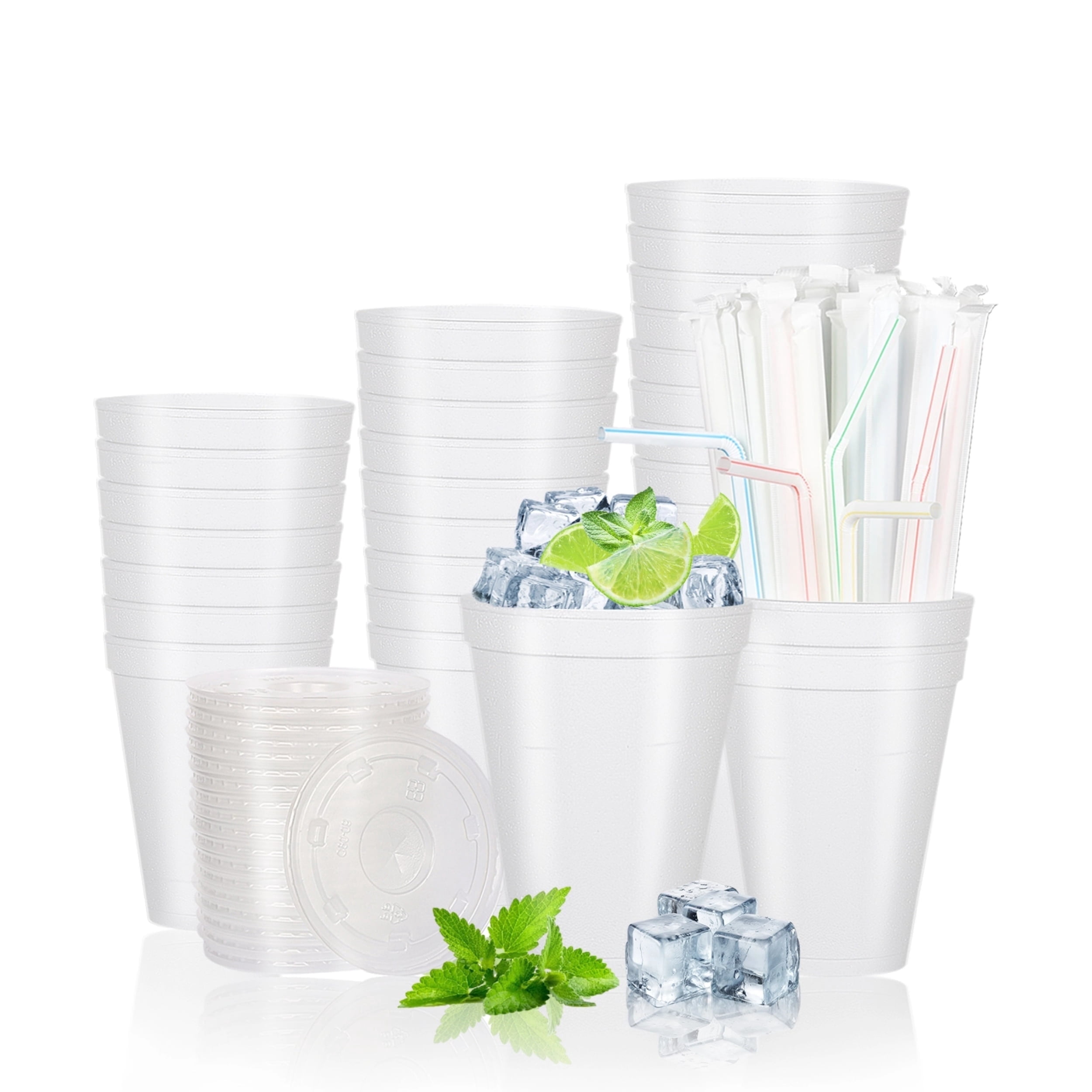 RIKICACA, Styrofoam Cups, 12 Oz, with Lids and Drinking Straws ...