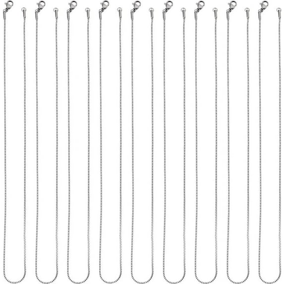 12 PACK 18 Inch/ 0.45m 1mm Stainless Steel Box Chain Bulk Silver Chain ...