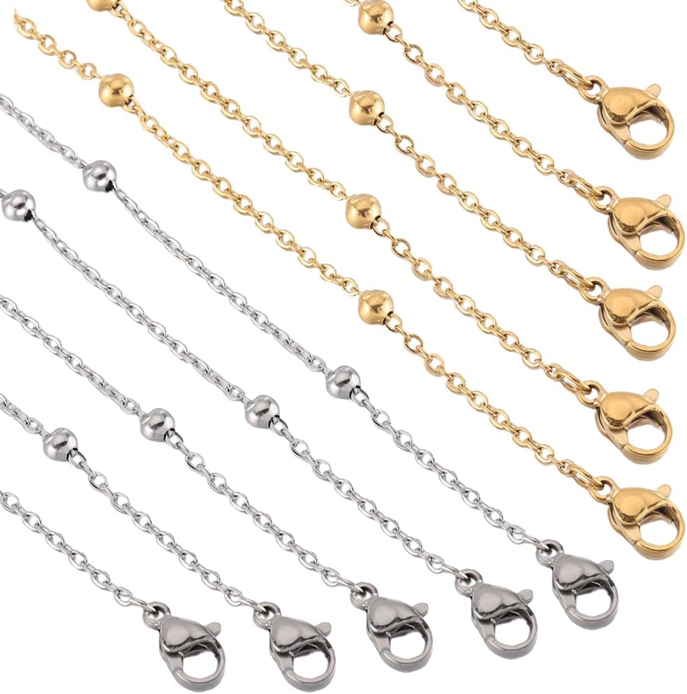 12 PACK 20 Inch/ 0.5m Stainless Steel Satellite Beaded Chain Necklace ...