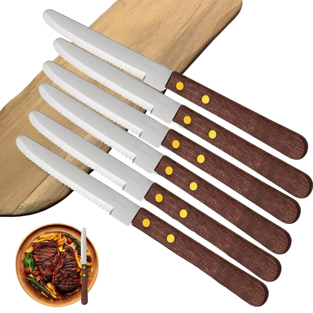 12 PACK - Economy Stainless Steel Steak Knife with Wood Handle - 4 1/4 ...