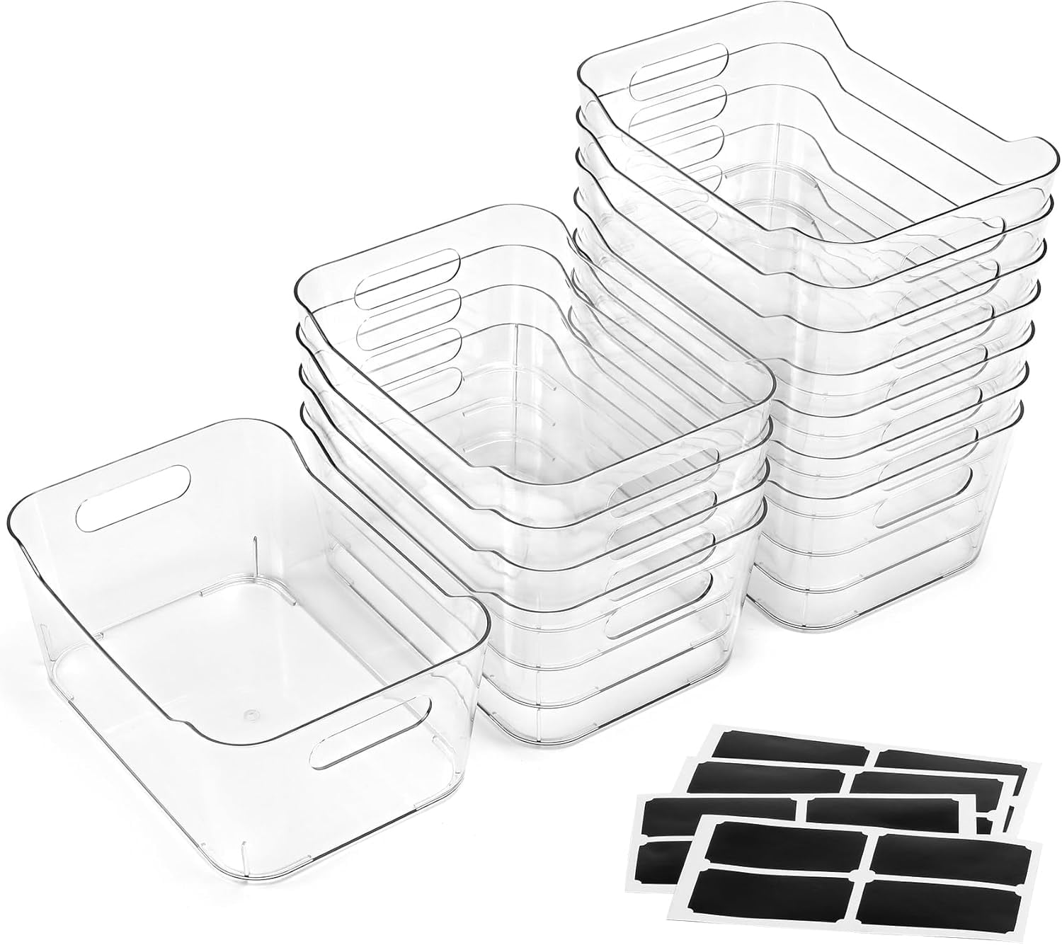 12 PACK Multi-Use Clear Plastic Storage Bins for Organizing w/ Labels ...