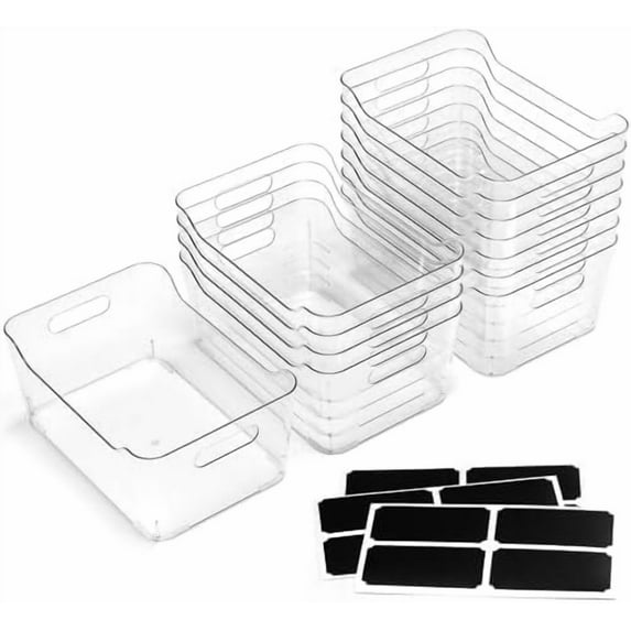 12 PACK Multi-Use Clear Plastic Storage Bins for Organizing w/ Labels ...