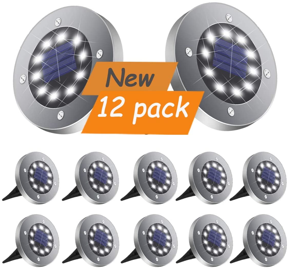 12 PACK Solar Garden Lights,Flat Solar Lights- 8 Led Solar Out light ...