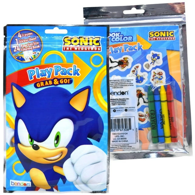 12 PACK Sonic The Hedgehod Grab n Go Play Pack- 4 CRAYONS, 1 STICKER ...