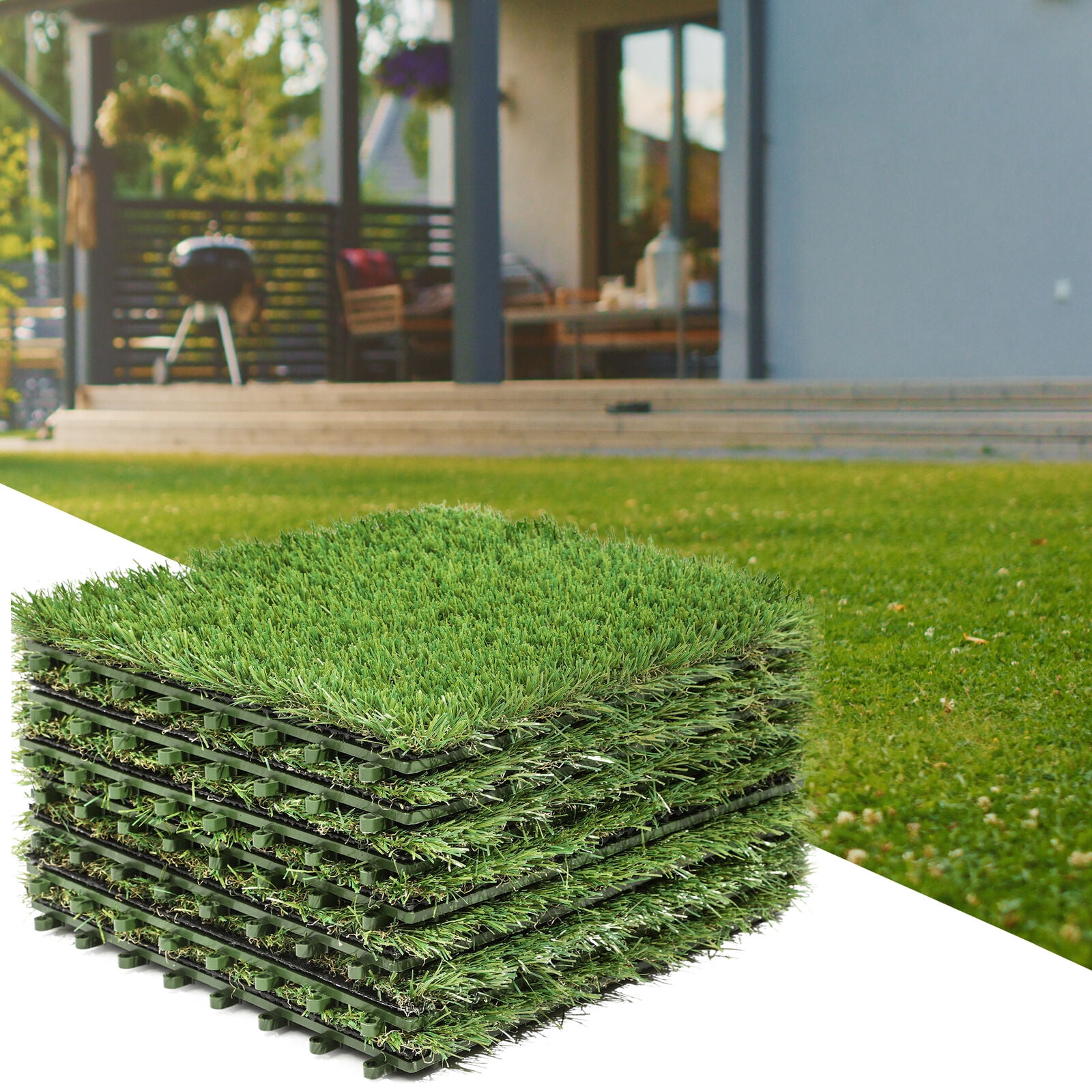 12 PC 12"X12" Artificial Grass Tiles Interlocking Turf Deck Set pet ...