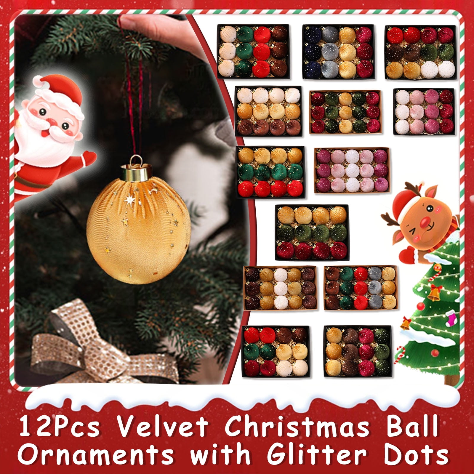 Xiwaer 12 PC Christmas Balls 8cm Star Velvet Balls Christmas ...
