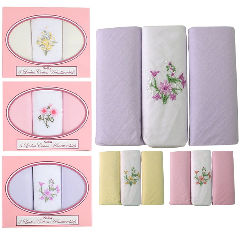 12 PC Cotton Handkerchiefs Fancy Ladies Vintage Selini Hankie Floral ...