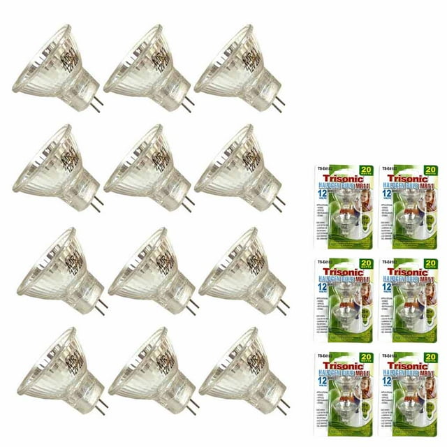 Trisonic 12 Pack Low Voltage Halogen Light Bulbs MR11, 12V 20W, Bi-Pin ...