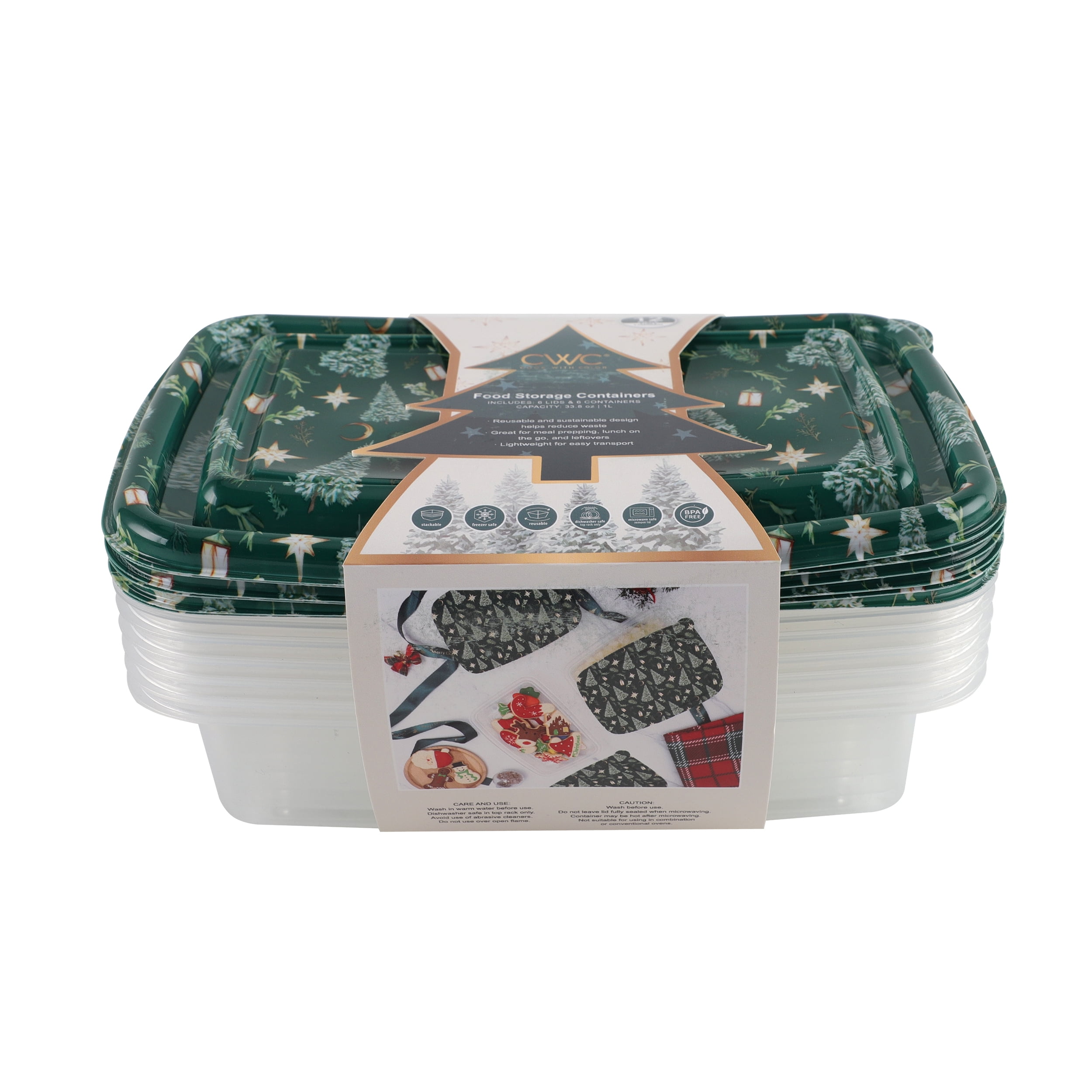 Cook with Color 12-Piece Holiday Food Storage Container Set, Leakproof ...