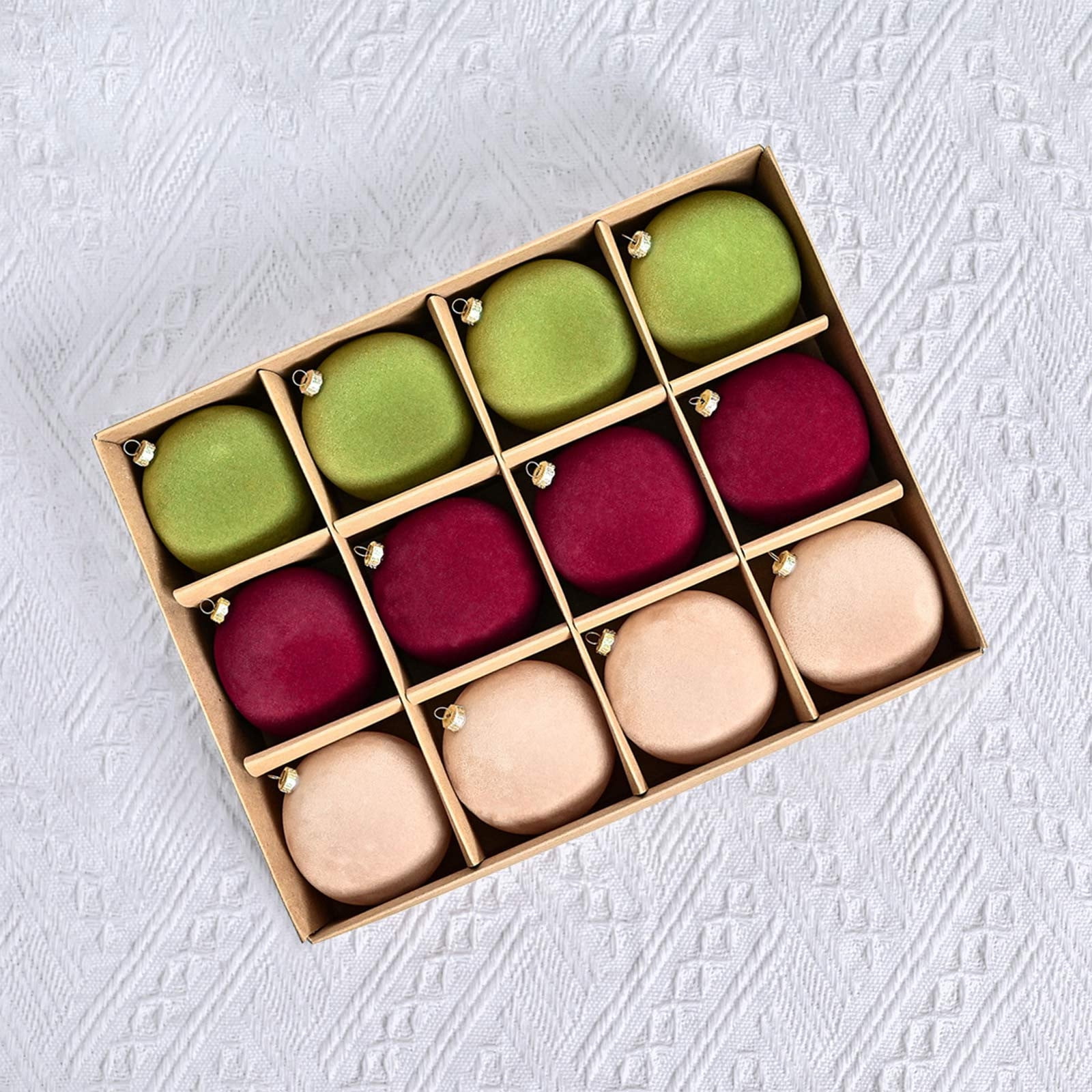 12 PCS 2.4" Red Flocked Christmas Balls Set, Shatterproof Velvet ...