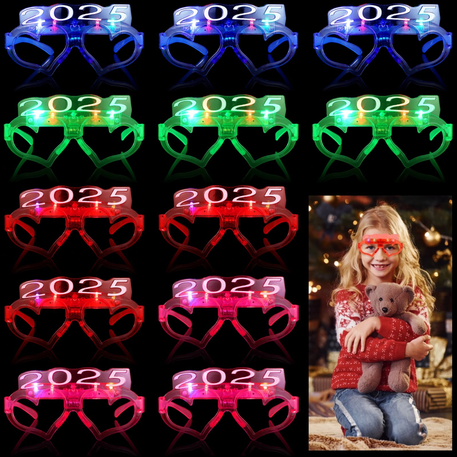 12 PCS 2025 Light up Glasses, LED Party Glasses, Neon Party Eyewear ...