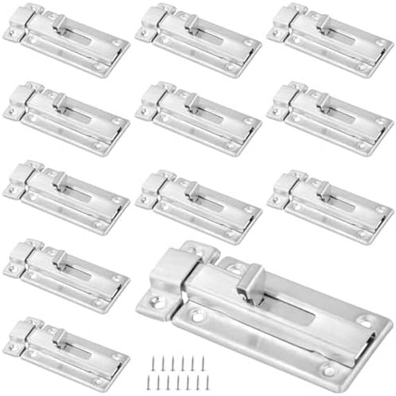 12 PCS 4 Inch Slide Lock, Silver Bathroom Stall Latch, Stainless Steel ...