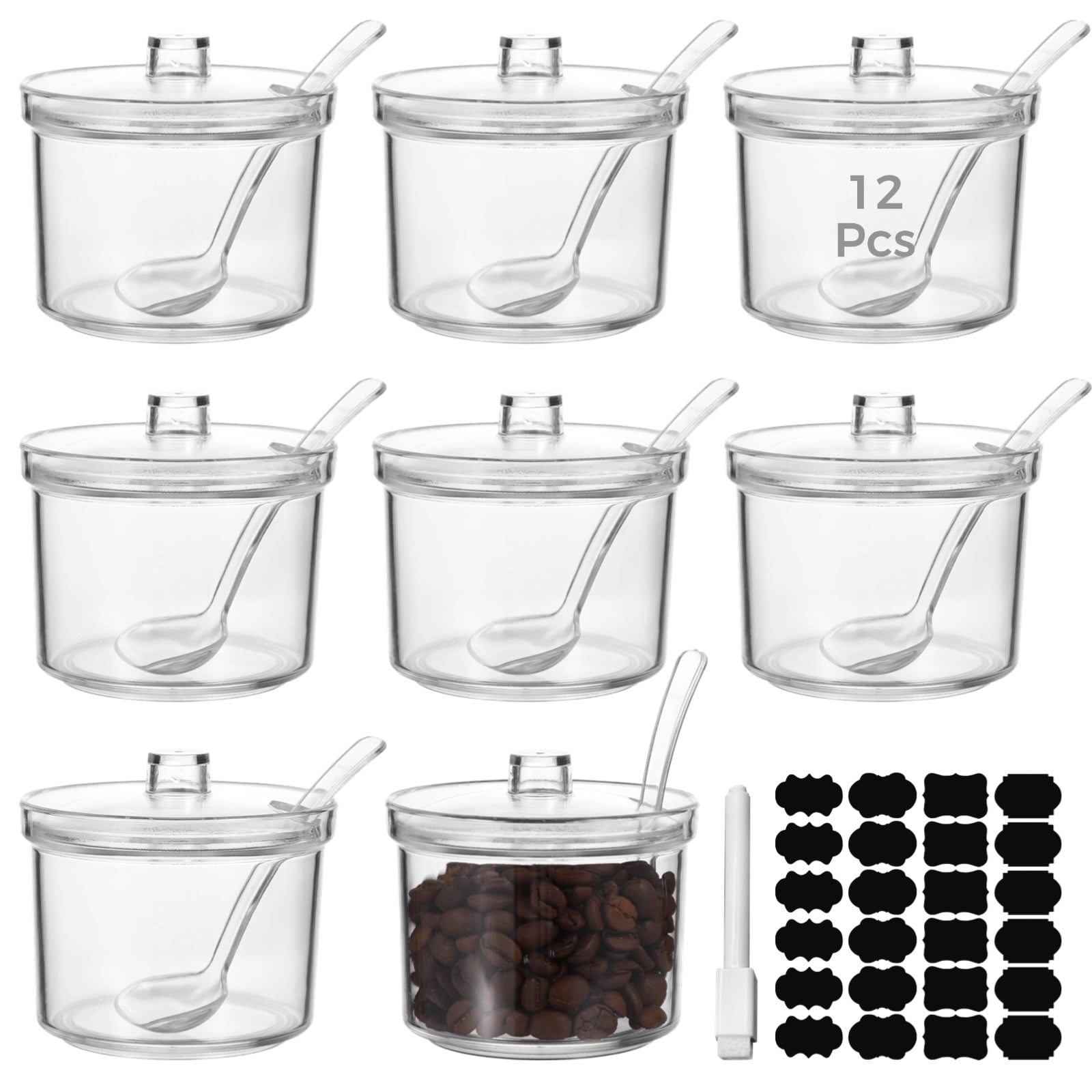 12 PCS Acrylic Sugar Containers, 6.7 oz Clear Sugar Bowl for Countertop ...