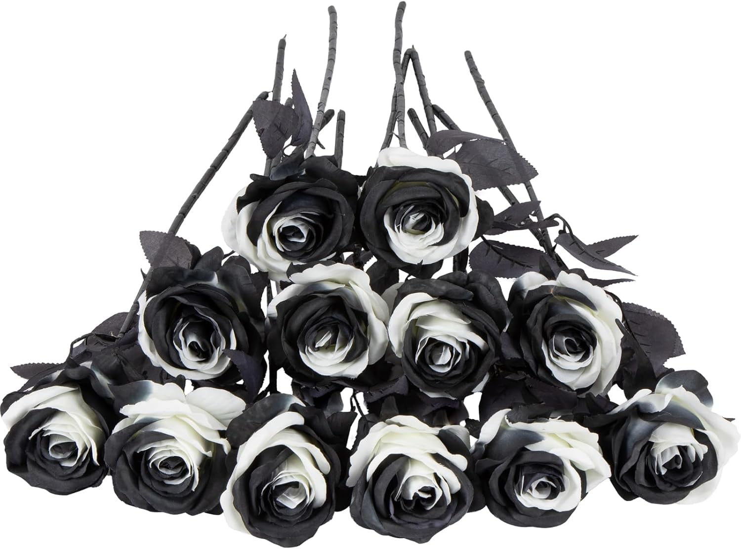12 PCS Artificial Flowers Black Roses, Fake Silk Flower Long Stem ...