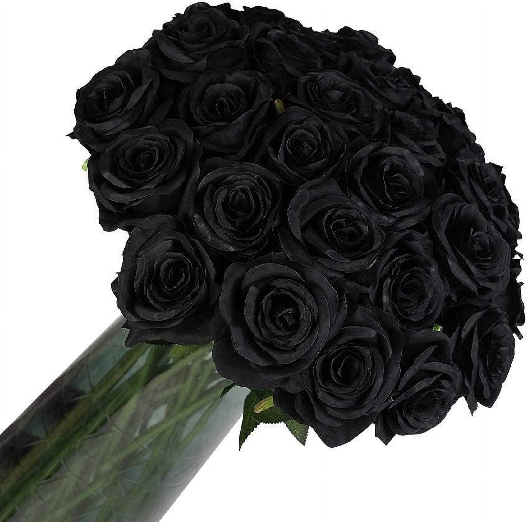 12 PCS Artificial Flowers Black Roses, Fake Silk Flower Long Stem ...
