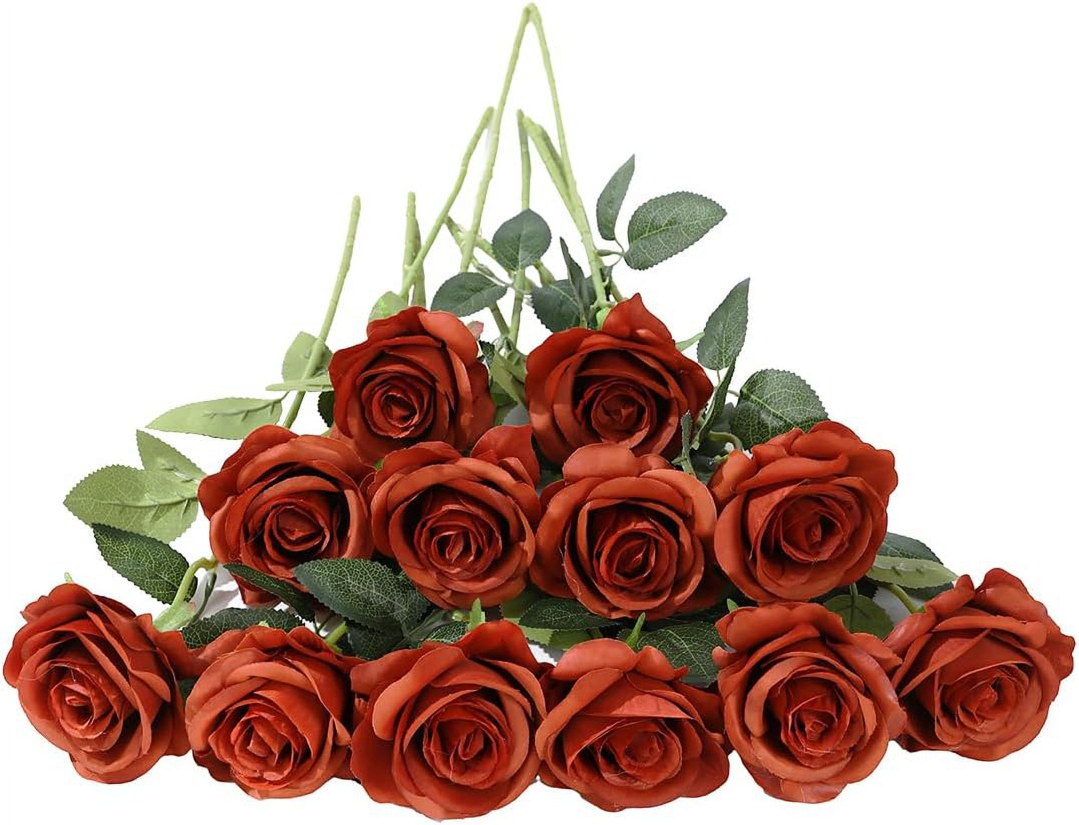 12 PCS Artificial Flowers Black Roses, Fake Silk Flower Long Stem ...