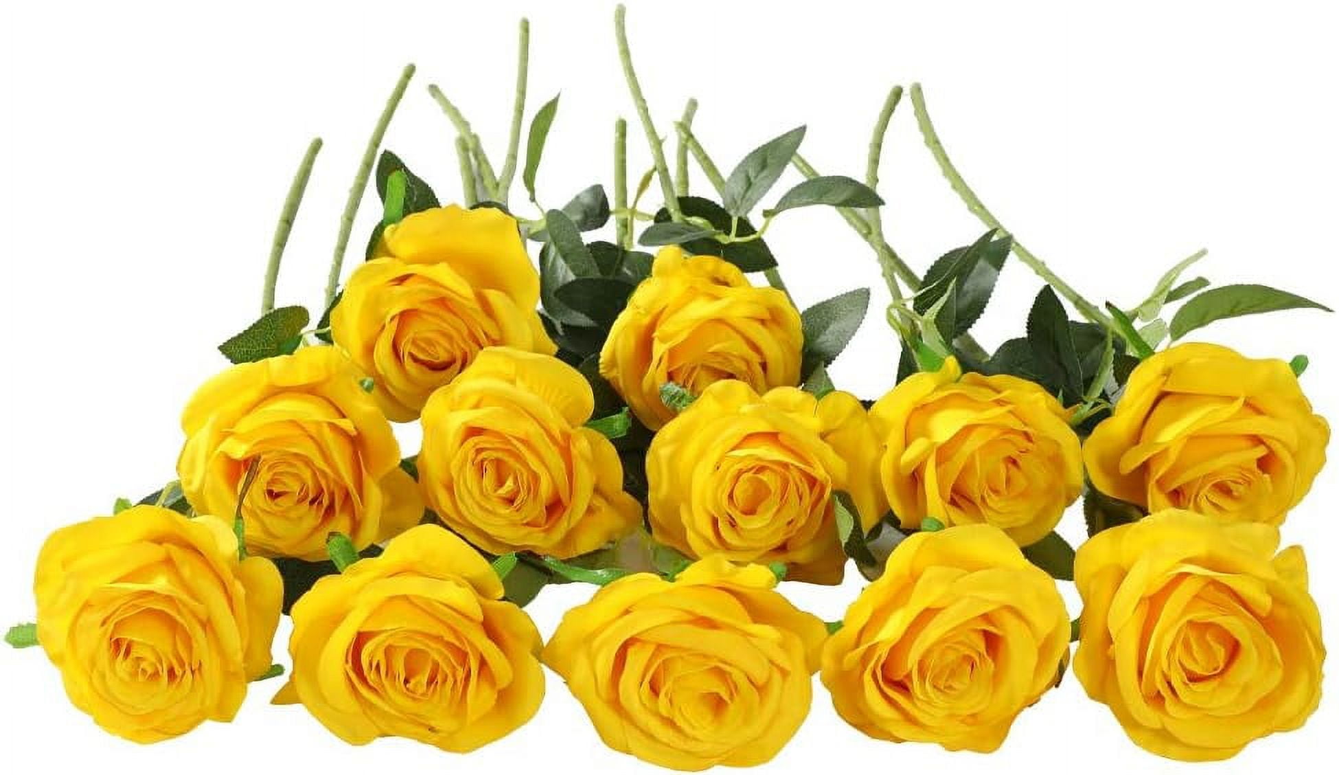 12 PCS Artificial Gold Roses Flowers Long Stem Silk Fake Gold Flower ...