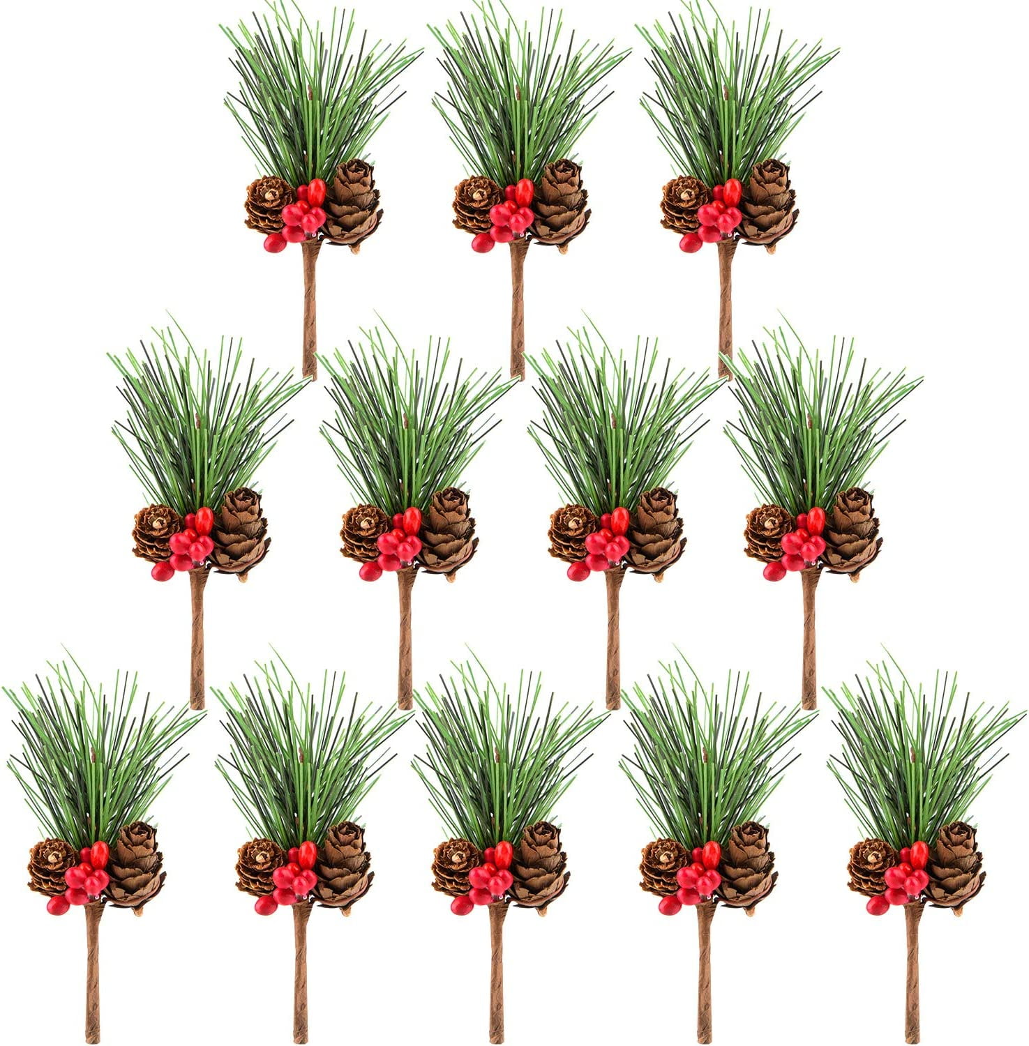 12 PCS Artificial Pine Cone Picks Decor Holly Berry Stems Picks for ...
