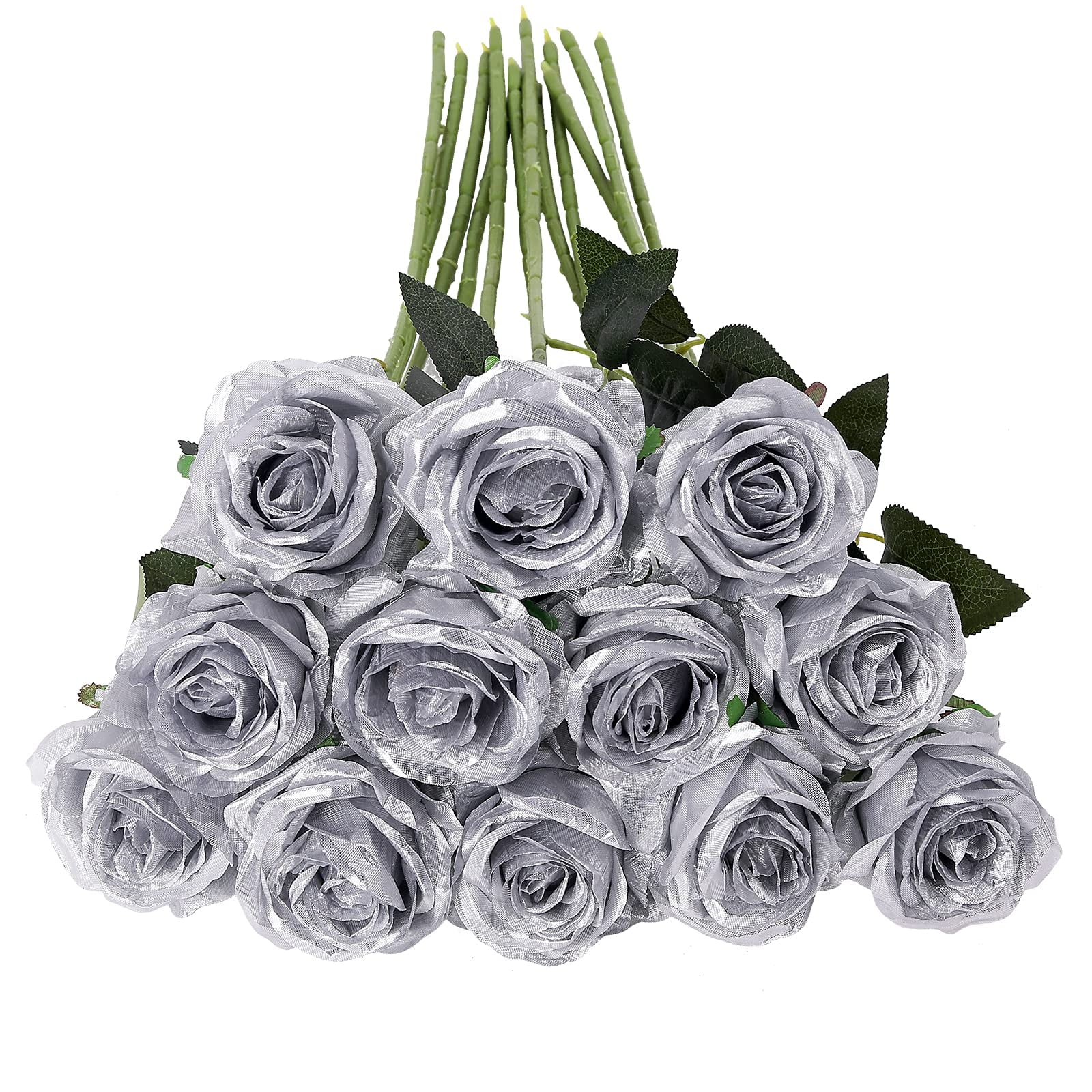 12 PCS Artificial Roses, 19.68'' Single Long Stem Fake Rose Silk Bridal ...