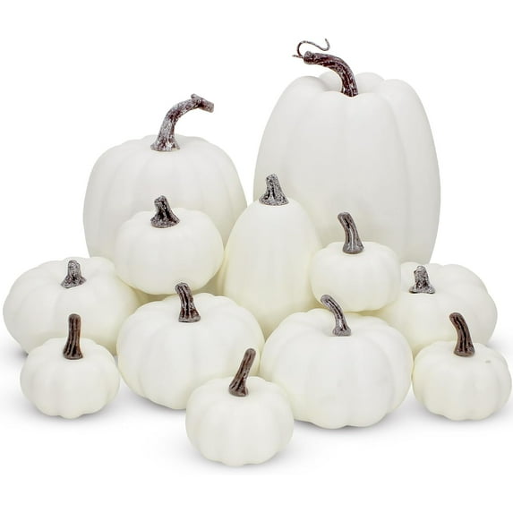 12 PCS Artificial White Pumpkins, Assorted Sizes Artificial Pumpkins ...