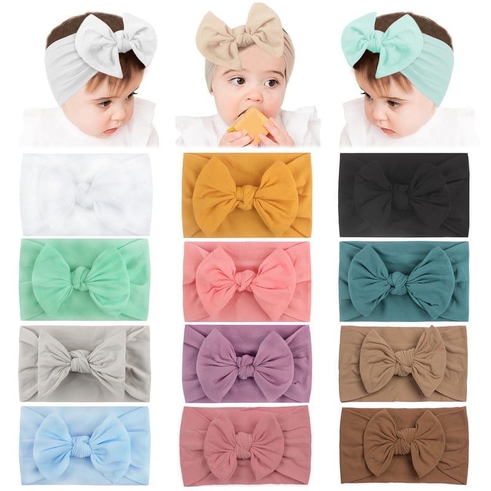 12 PCS Baby Headbands, Soft Nylon Baby Girls Hair Bows Elastics ...