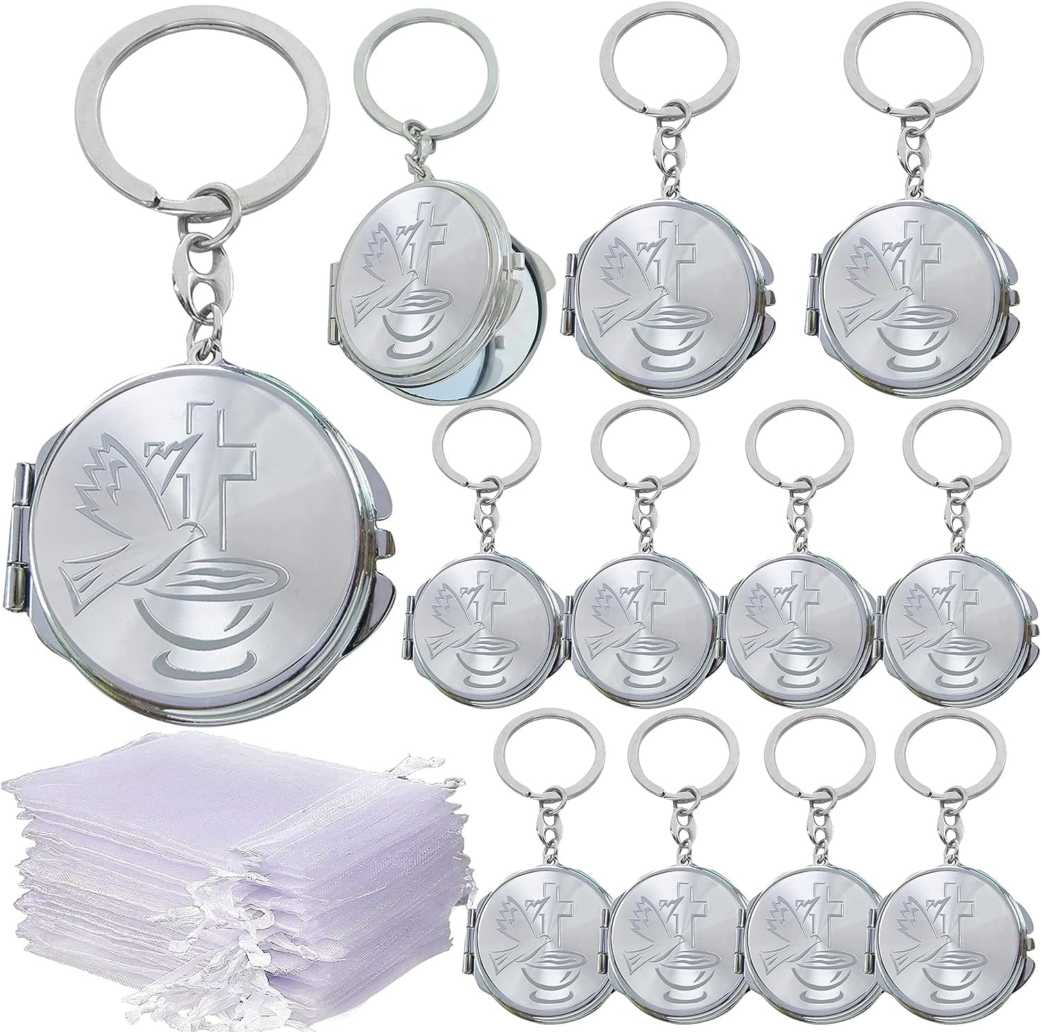 12 PCS Baptism Compact Mirror Keychain Favor -Bautizo Recuerdos/Holy ...