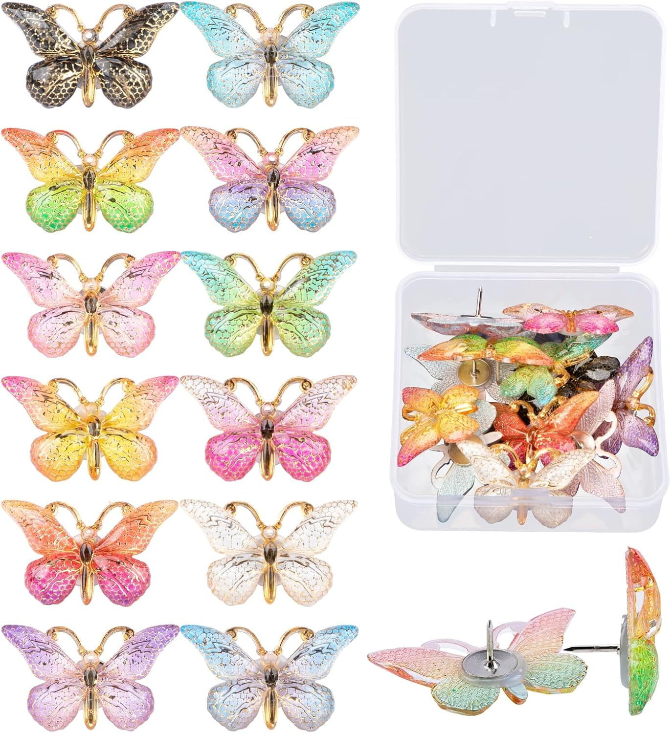12 PCS Butterfly Push Pins Thumb Tacks Pushpins Decorative Thumbtacks ...