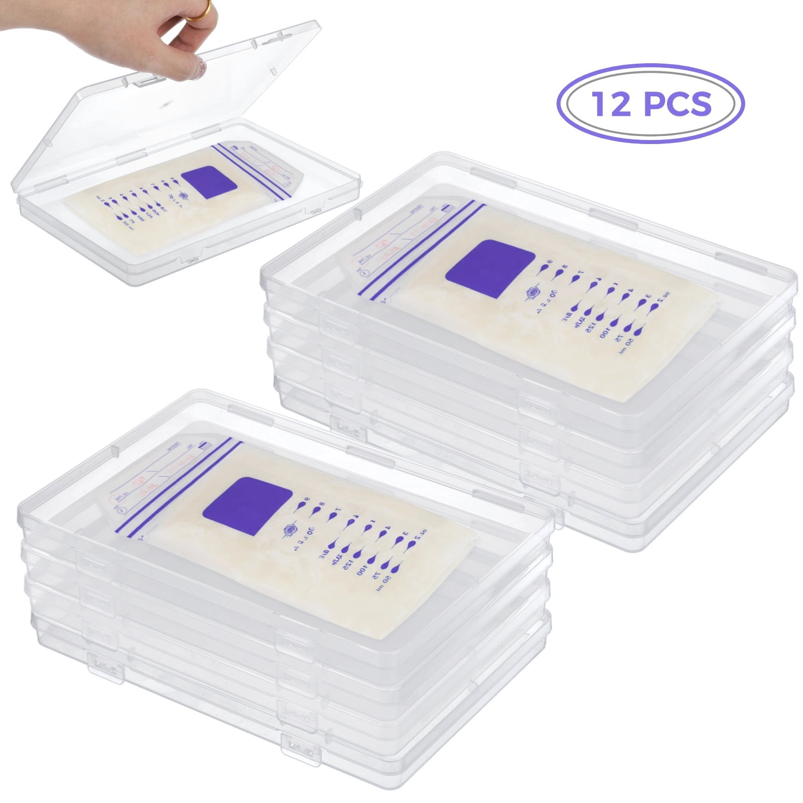 12 PCS Clear Flat Breast Milk Freezer Storage Organizers, 7.5 x 5.1 x 0 ...