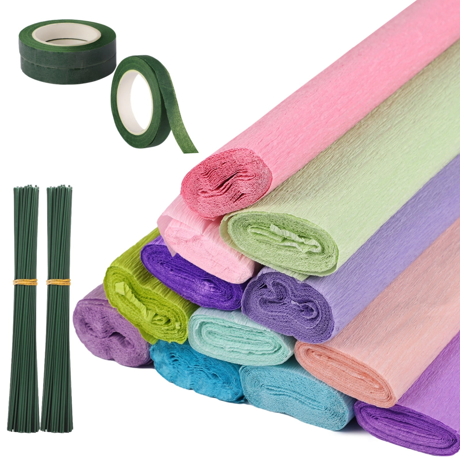 12 PCS Crepe Paper Rolls 12 Colors, Quality Italian Florist Paper Extra ...