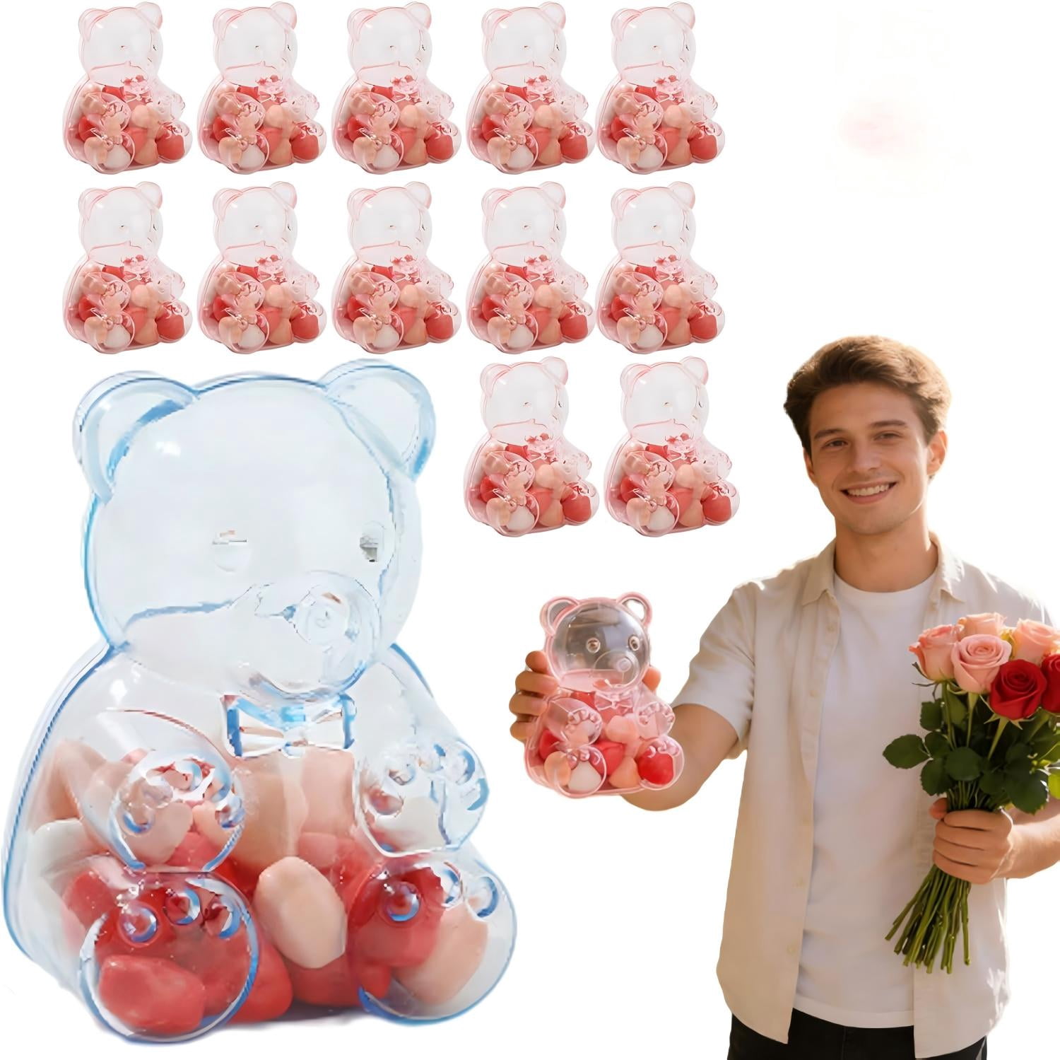 12 PCS Cute Gummy Bear Containers Plastic, Valentine’s Day Gummy Bear ...