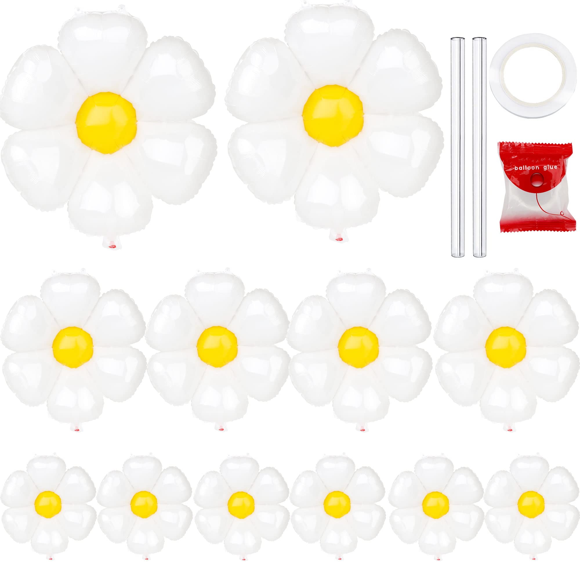 12 PCS Daisy Balloons Daisy Party Decorations Jansburg Foil Mylar ...