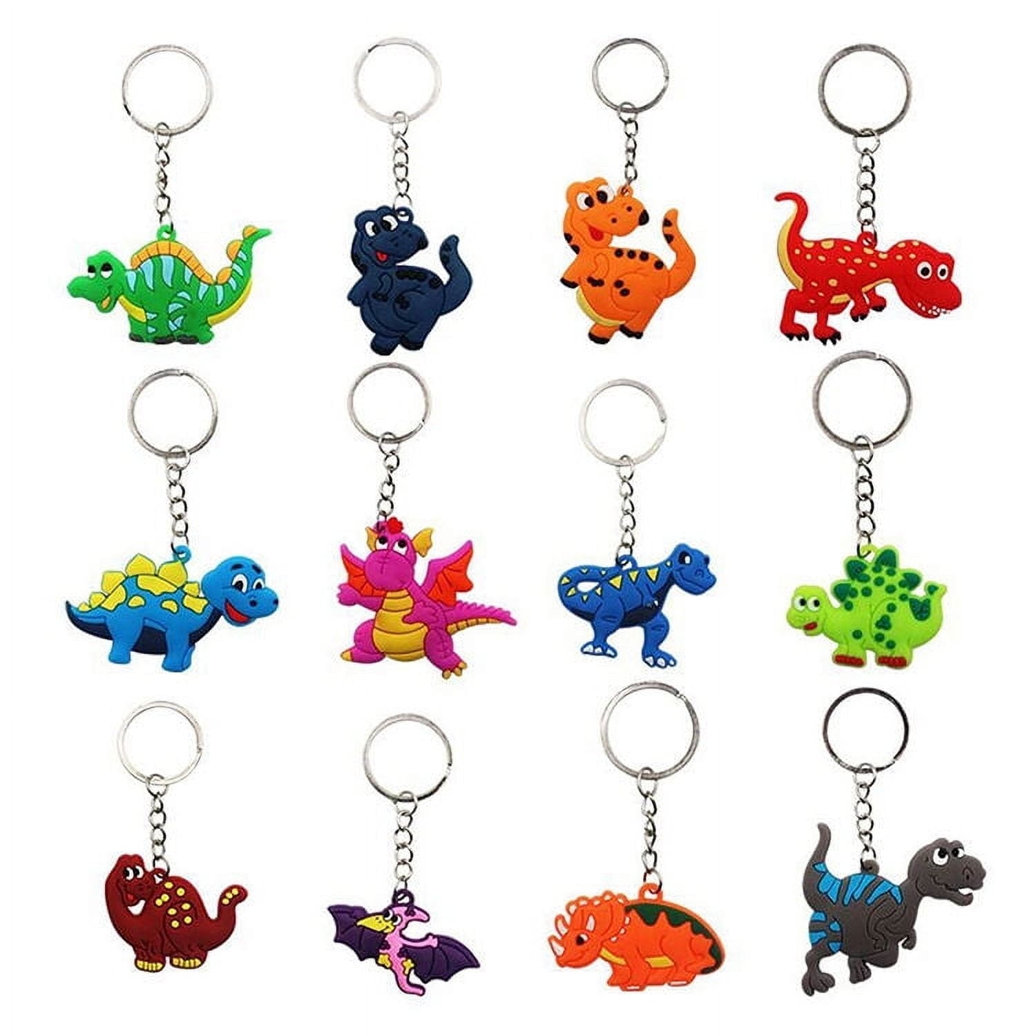 12 PCS Dinosaur Keychain Soft Rubber Keychains Dinosaur Party Flavors ...