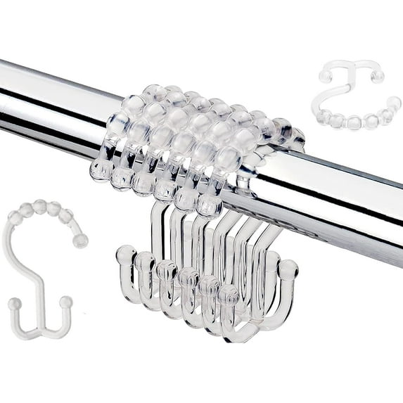 12 PCS Double Shower Curtain Hooks Clear Plastic, Multi Functional ...