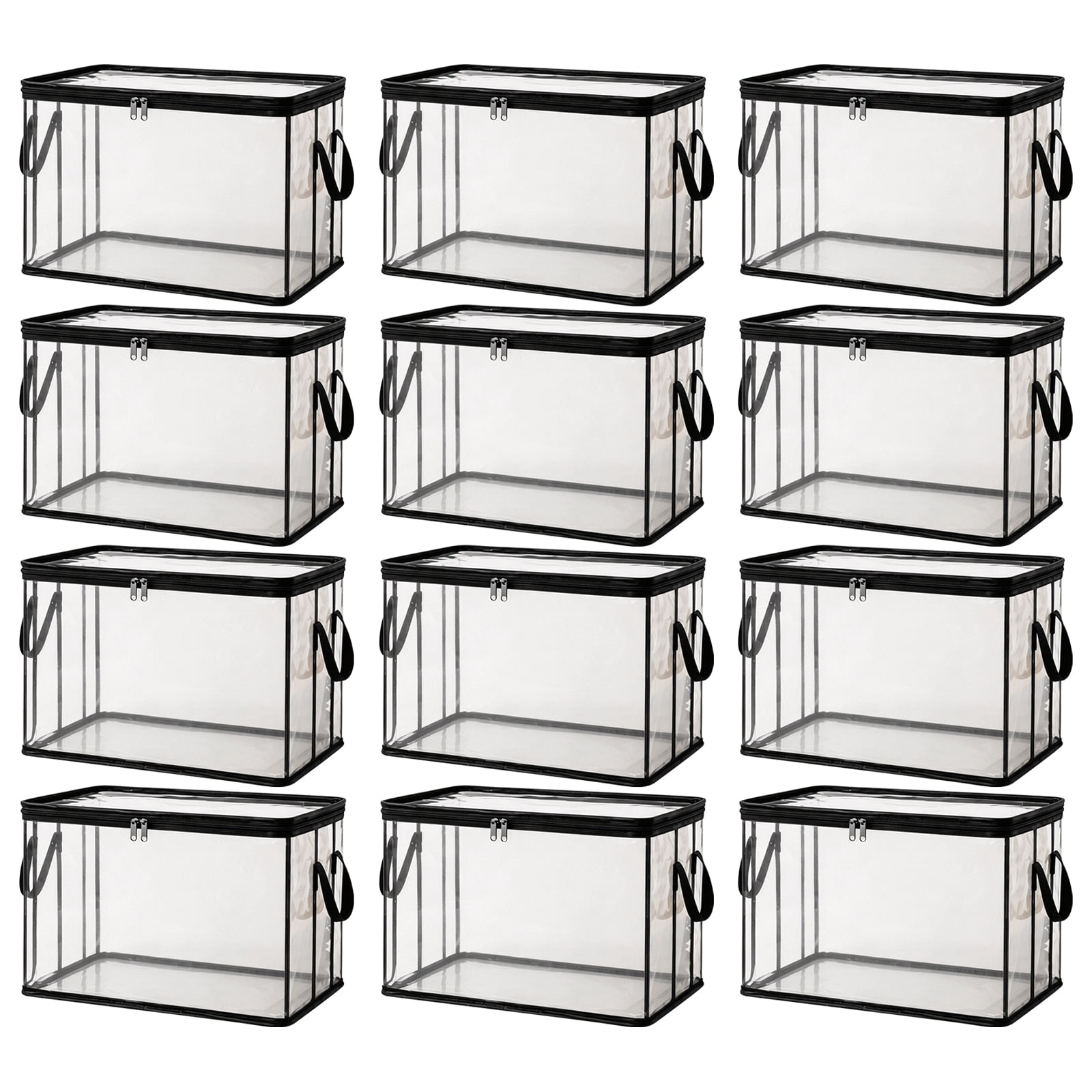 12 PCS Duty Thick Plastic Clear Storage Box with Lid, Stackable Clear ...